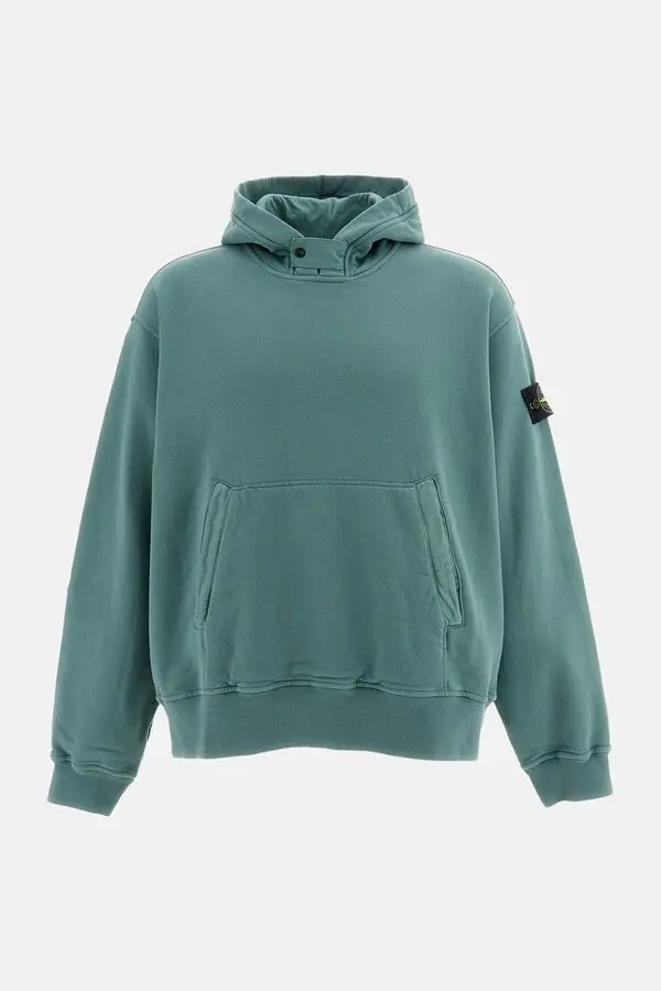 Stone Island Felpa Con Cappuccio Oversized In Cotone - Verde