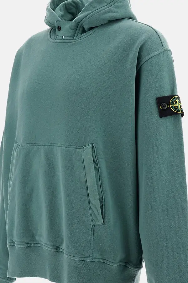 Stone Island Felpa Con Cappuccio Oversized In Cotone - Verde