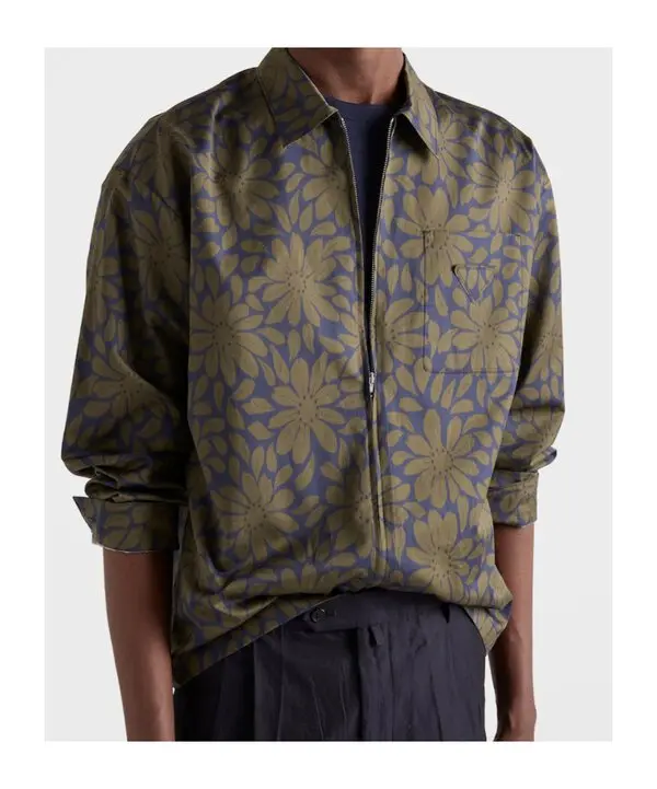 Prada Printed Cotton Blend Zipper Shirt