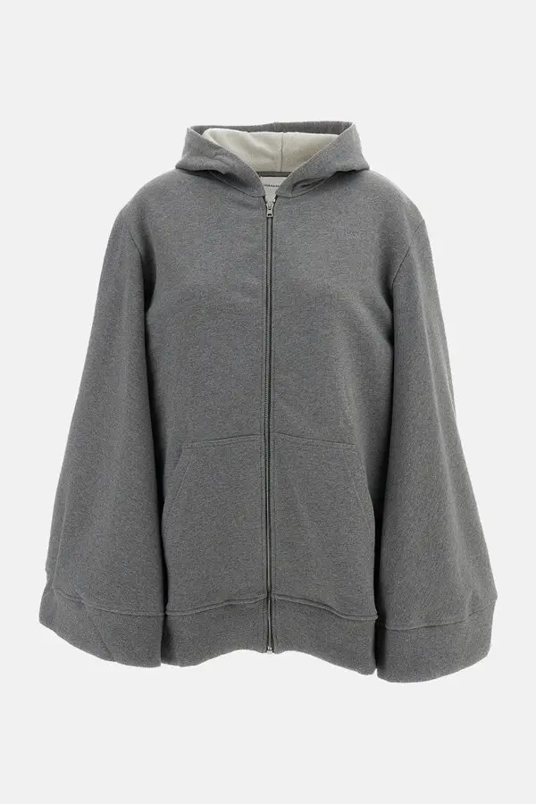 7 For All Mankind Felpa Oversize In Cotone Con Cappuccio E Zip - Grey