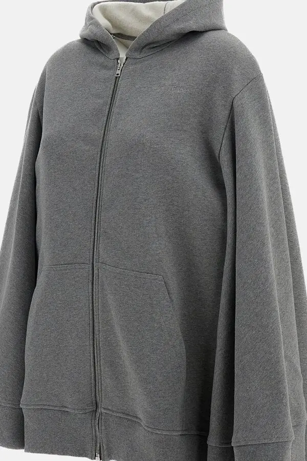 7 For All Mankind Felpa Oversize In Cotone Con Cappuccio E Zip - Grey