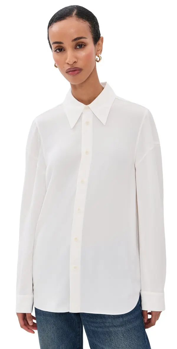 Tibi Soft Drape Hinged Button Down Shirt - Ivory