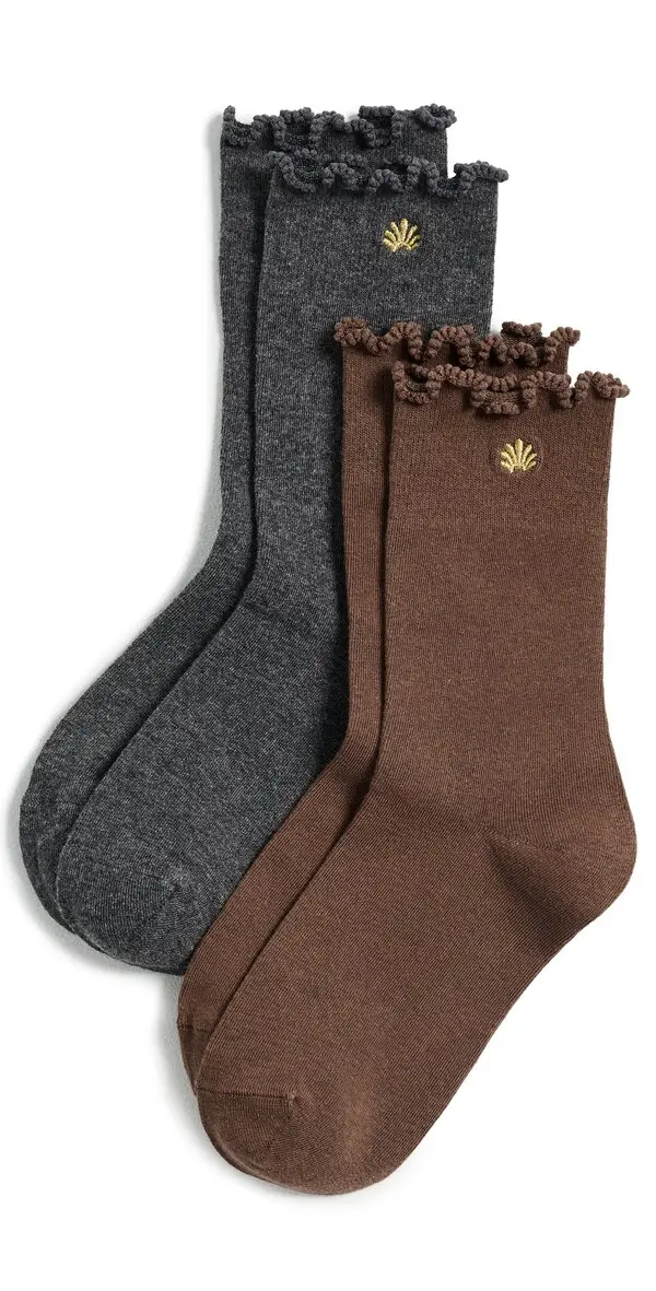 Lele Sadoughi Ruffle Hem Socks 2 Pack - Gray
