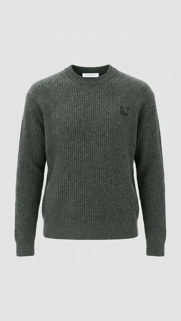 Maison Kitsuné Fox Head Wool Ribbed Sweater