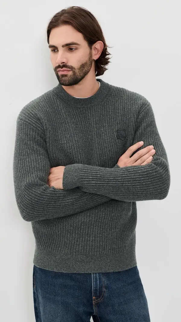 Maison Kitsuné Fox Head Wool Ribbed Sweater