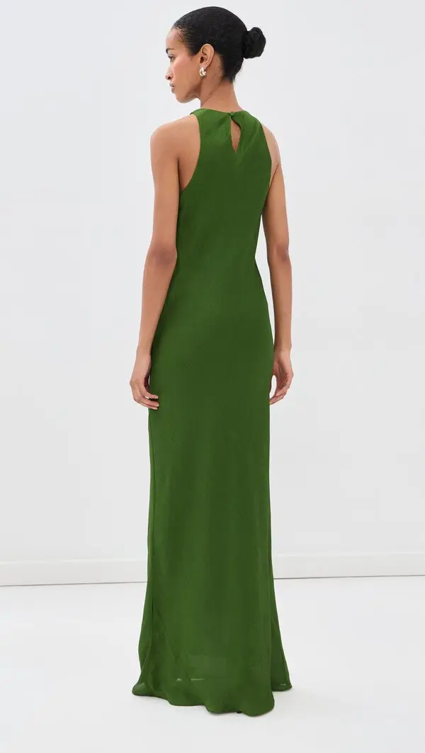 Tibi Matte Satin Plisse Maxi Bias Dress