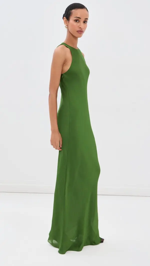 Tibi Matte Satin Plisse Maxi Bias Dress