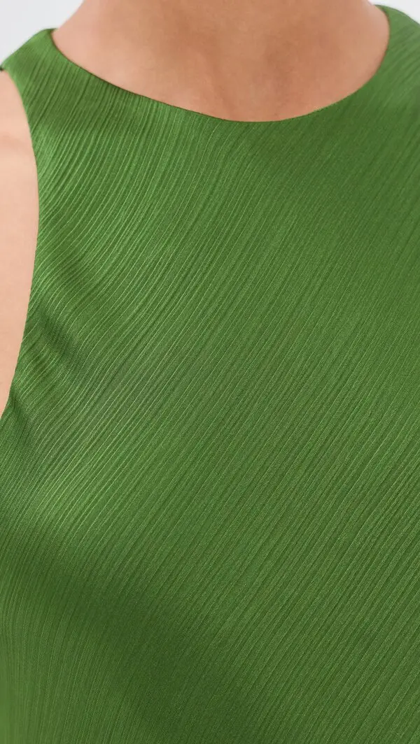 Tibi Matte Satin Plisse Maxi Bias Dress