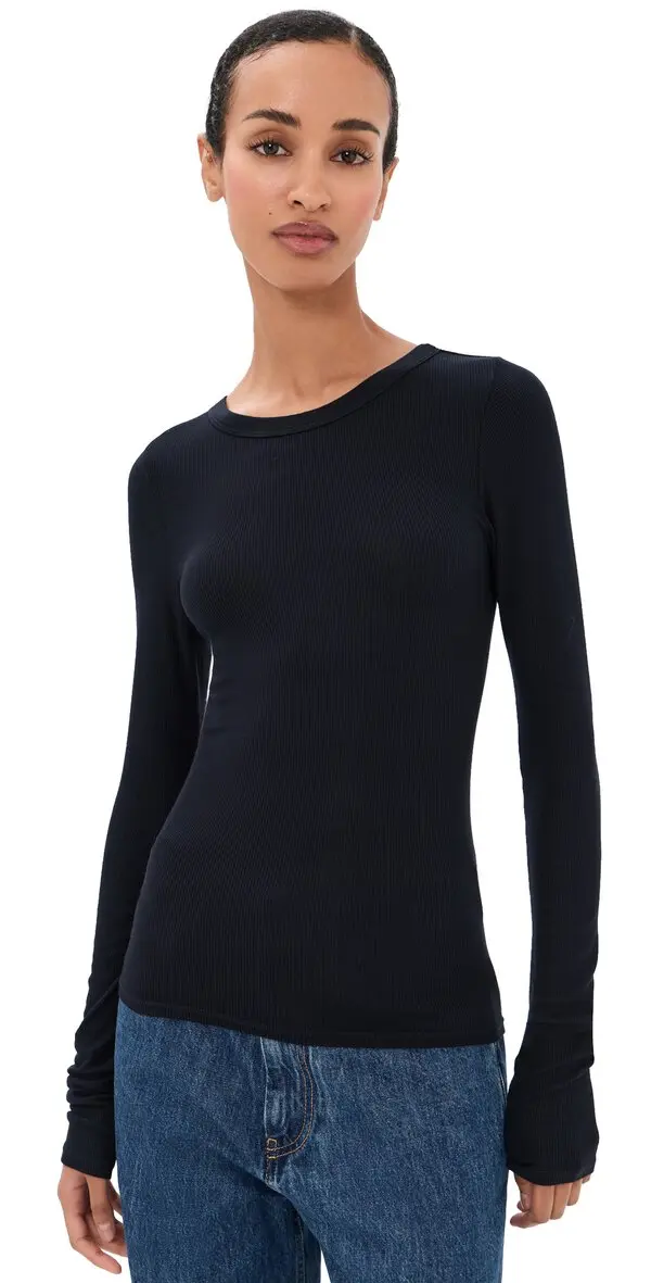 Enza Costa Silk Rib Essential Crew Tee - Ink
