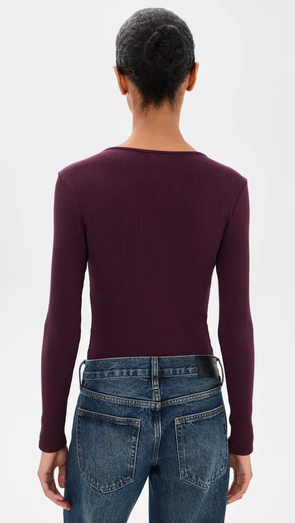 L'Agence Elara Scoop Neck Thong Bodysuit - Deep Sangria