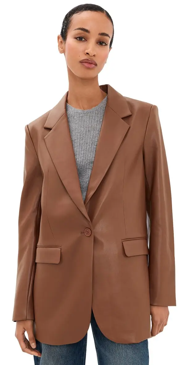 Susana Monaco Faux Leather Boyfriend Blazer - Toast