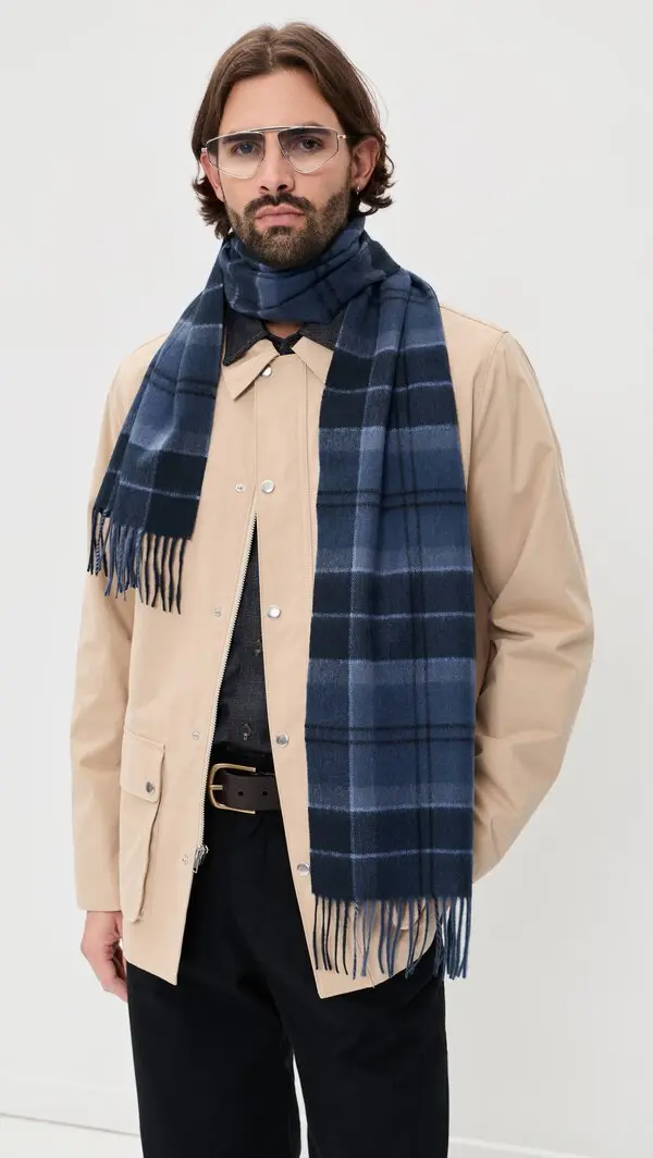 Barbour Mineral Tartan Wool Cashmere Scarf - Midnight Loch