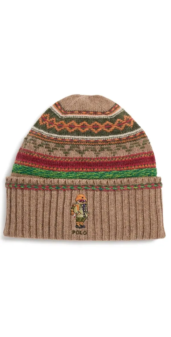Polo Ralph Lauren Fair Isle Red Rocks Bear Beanie - Camel Multi