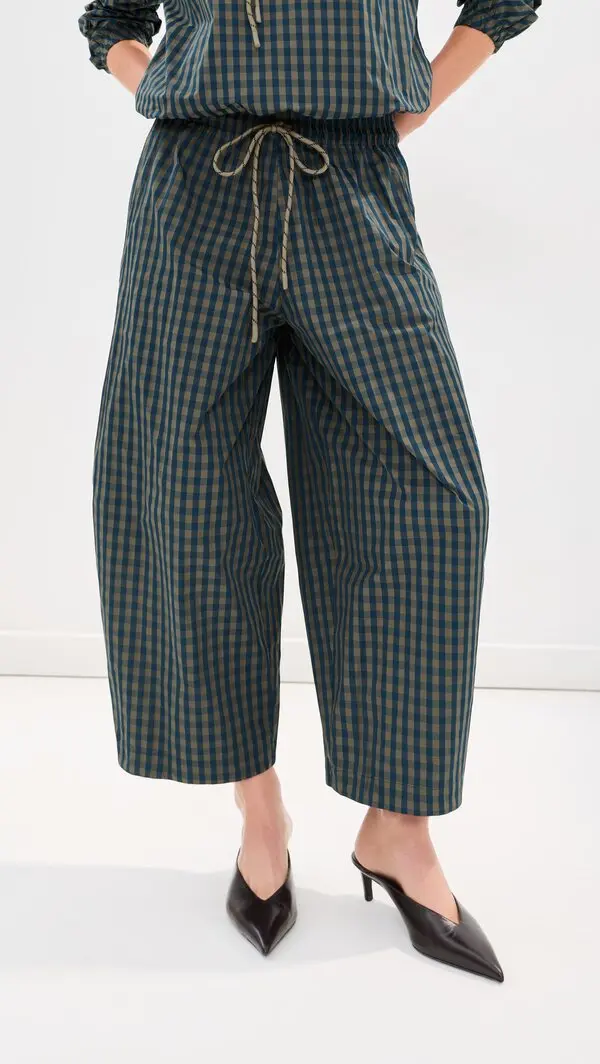 LE BOP Marcella Barrel Pants - Brown/blue Gingham