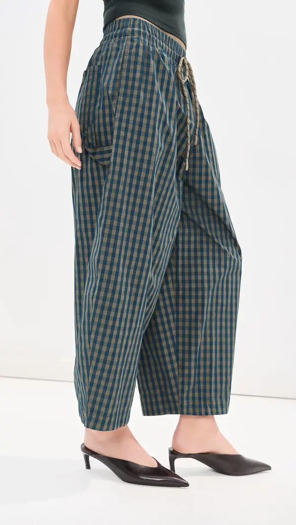 LE BOP Marcella Barrel Pants - Brown/blue Gingham