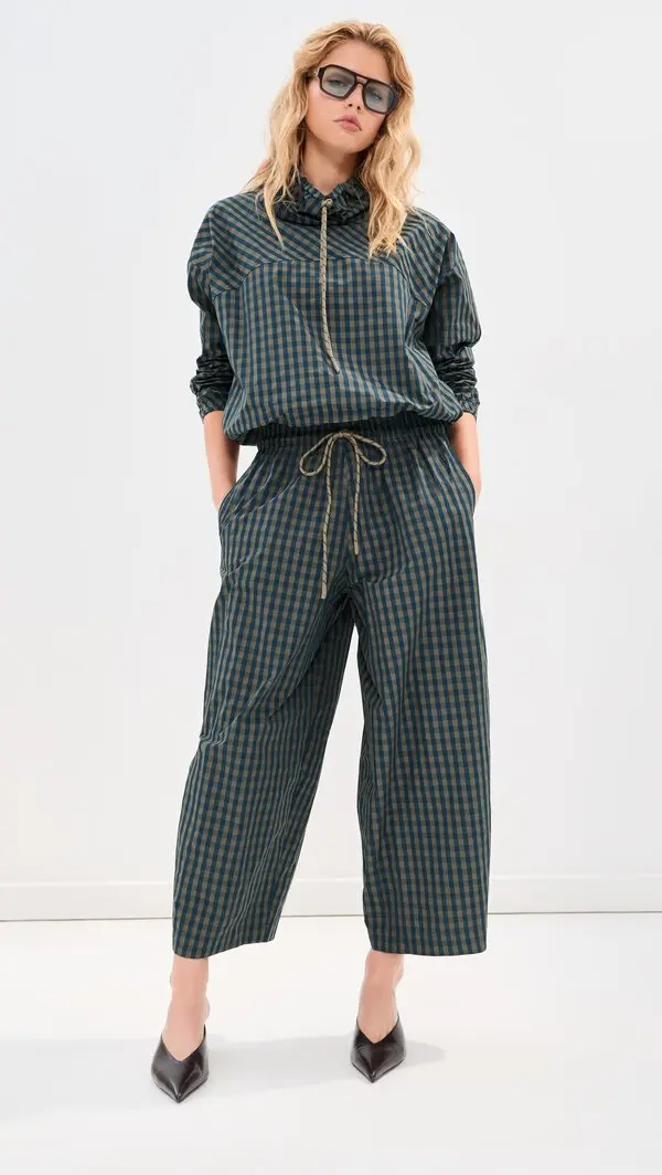 LE BOP Marcella Barrel Pants - Brown/blue Gingham