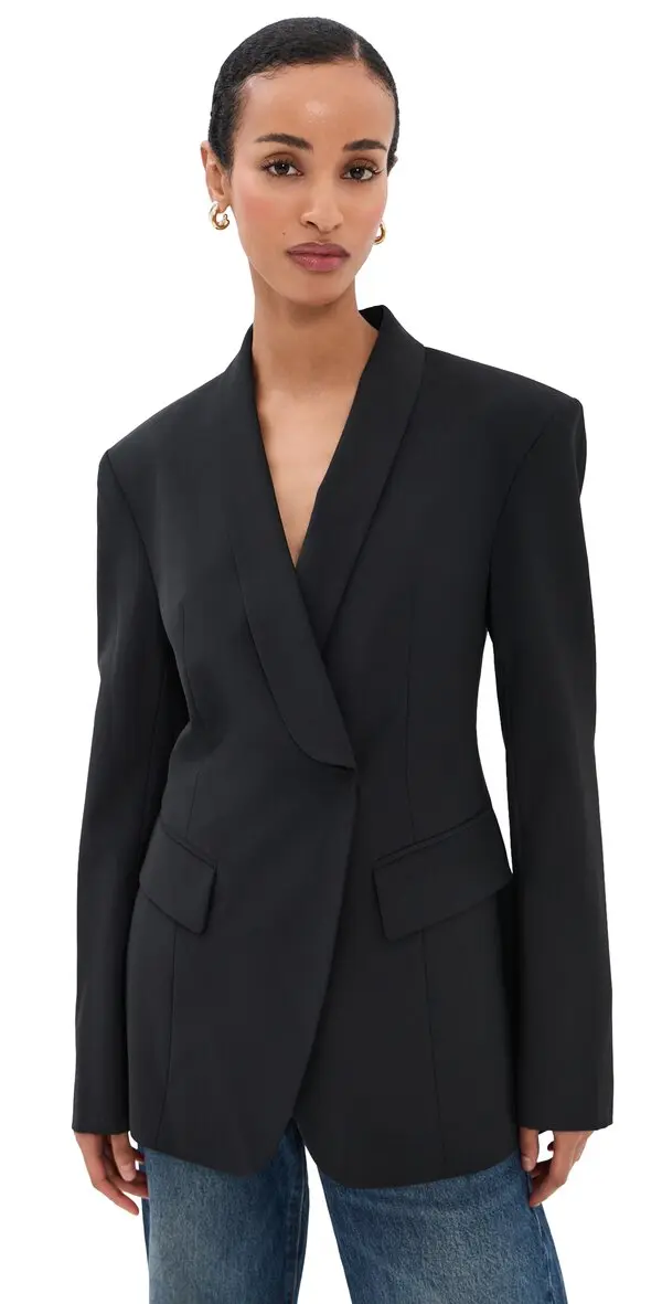 Tibi Recycled Tropical Wool Tuxedo Zip Blazer