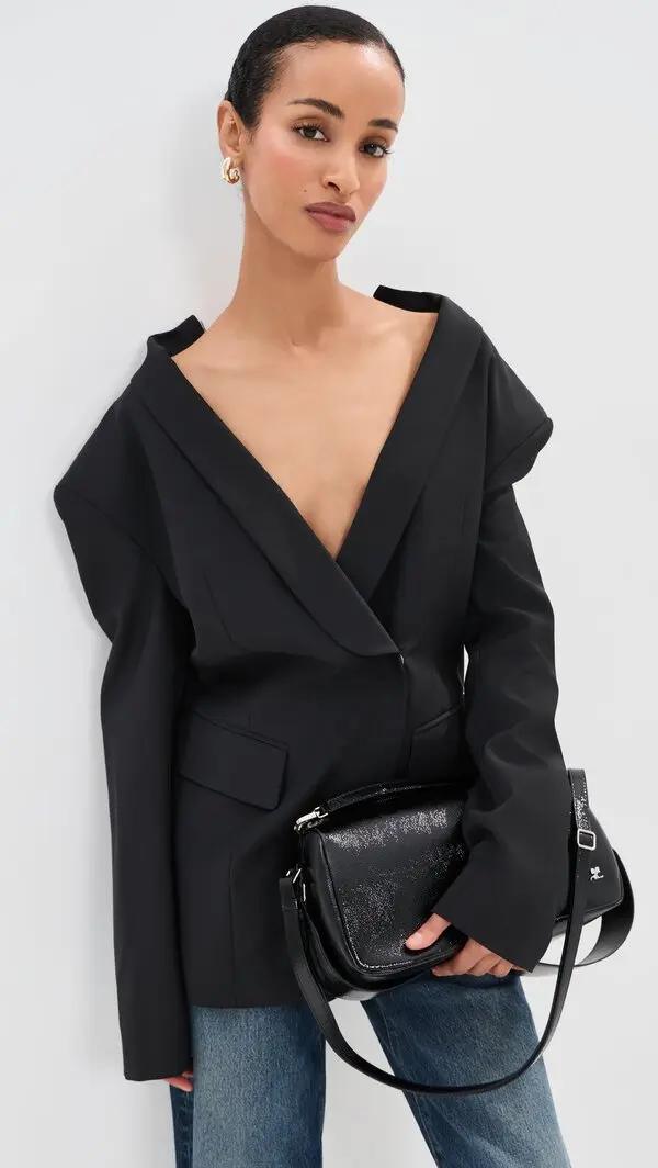 Tibi Recycled Tropical Wool Tuxedo Zip Blazer