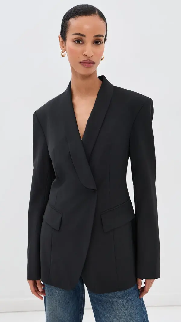 Tibi Recycled Tropical Wool Tuxedo Zip Blazer