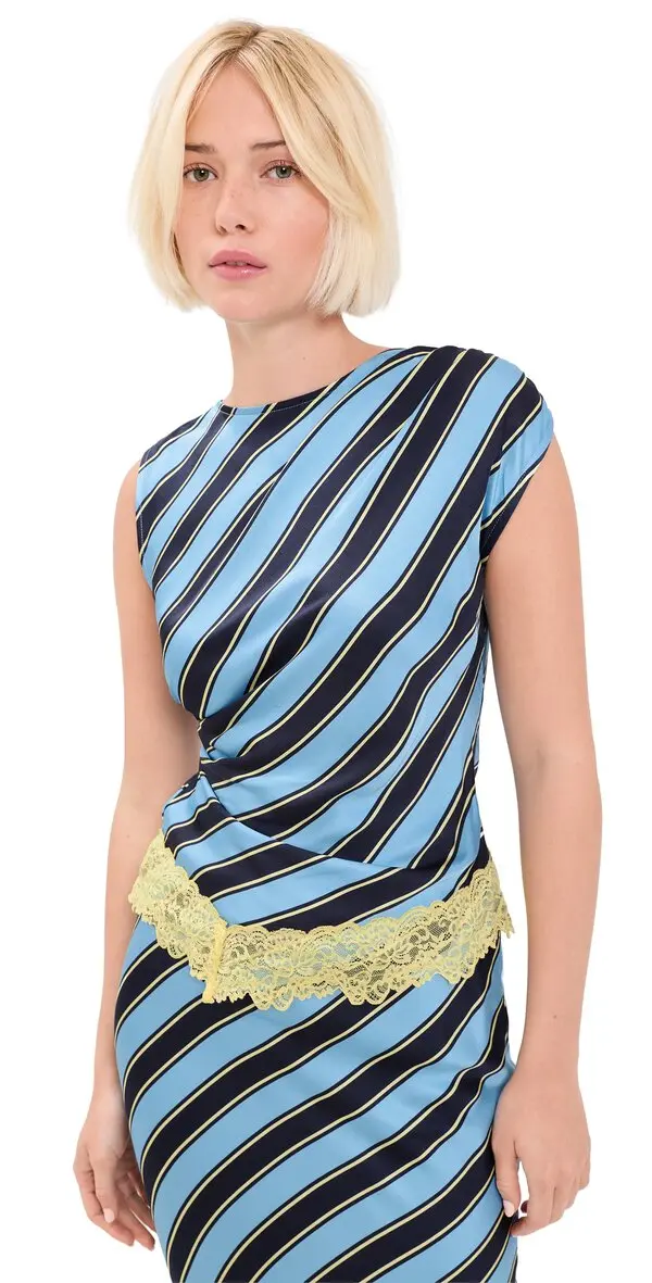 NEVER FULLY DRESSED Stripe Asymmetrical Top - Blue