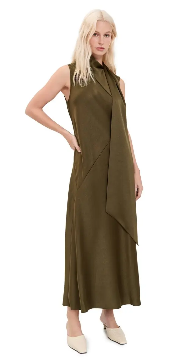 Vince Draped Scarf Tie Sleeveless Dress