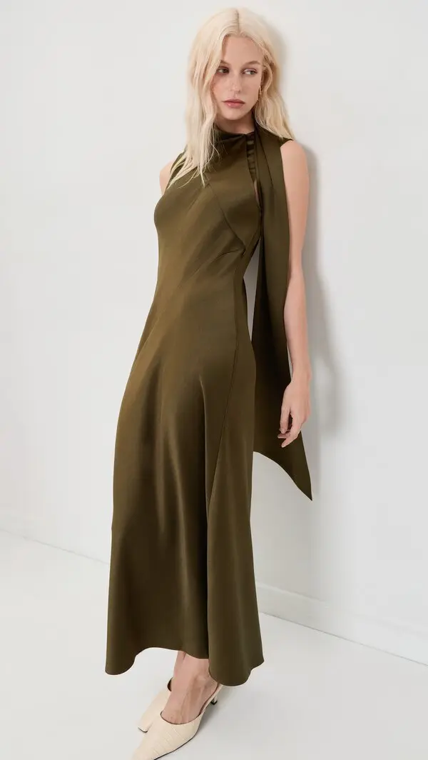 Vince Draped Scarf Tie Sleeveless Dress
