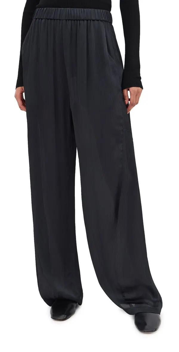 Tibi Matte Satin Plisse Winslow Pants - Navy
