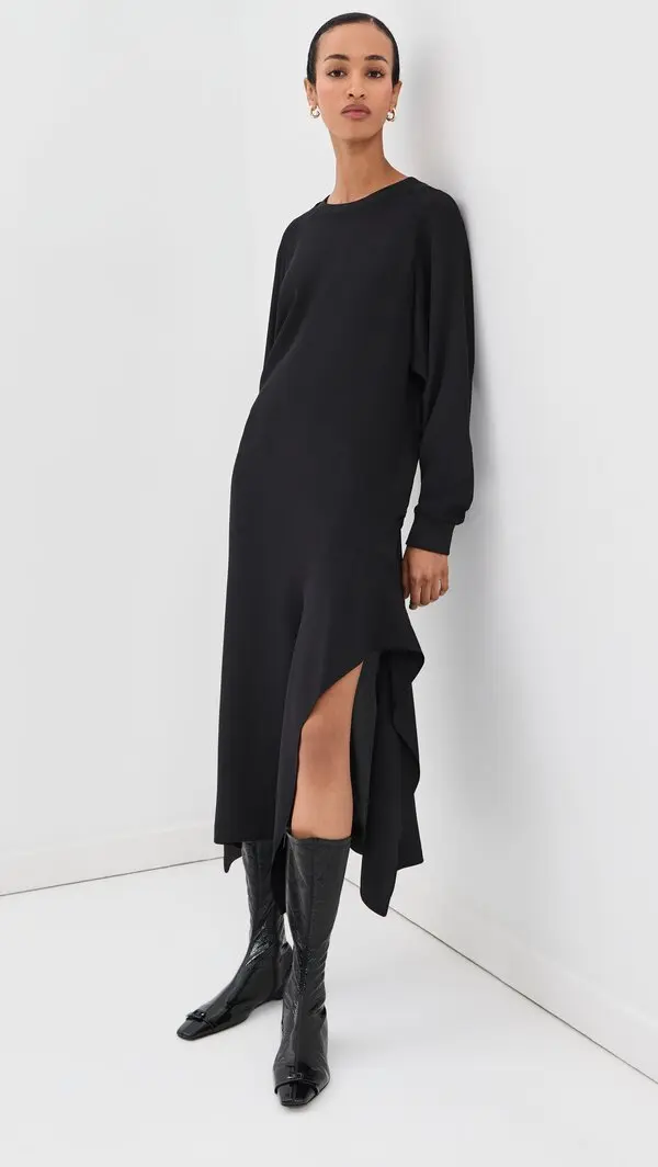 Tibi 4 Ply Silk Long Sleeve Dress With Ruffle