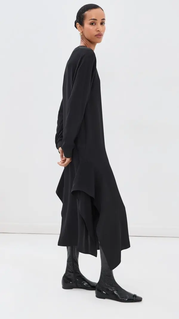 Tibi 4 Ply Silk Long Sleeve Dress With Ruffle