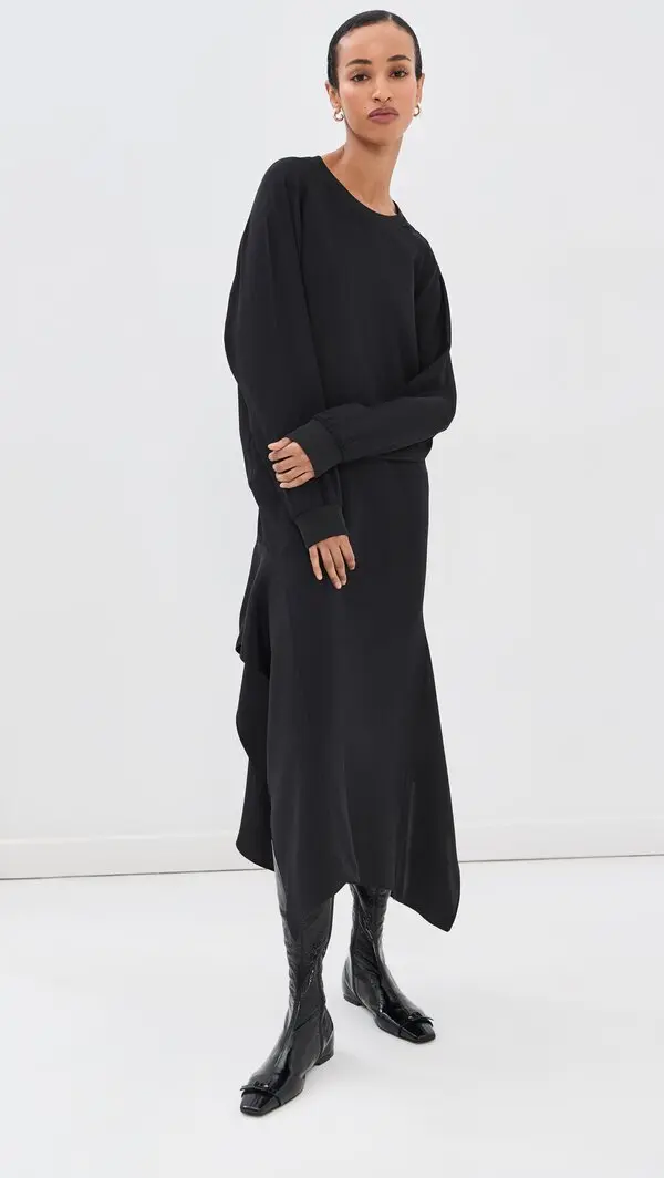 Tibi 4 Ply Silk Long Sleeve Dress With Ruffle