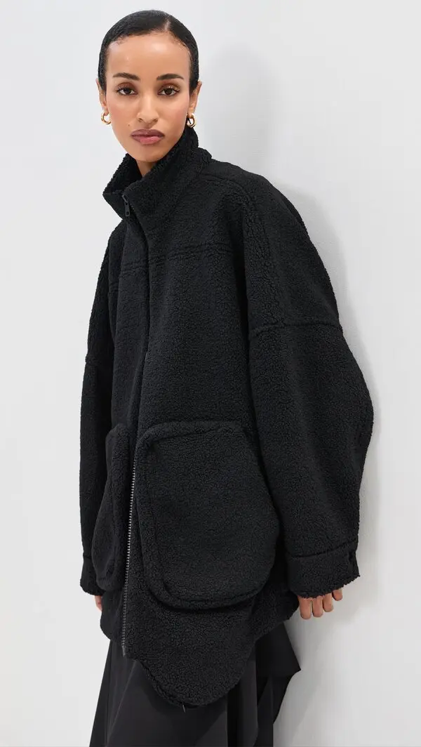 Tibi Cozy Fleece Cubic Zipup Bomber Jacket