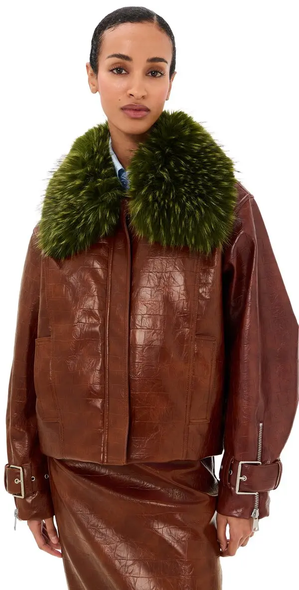 Essentiel Antwerp Kabuki Faux Leather Bomber Jacket