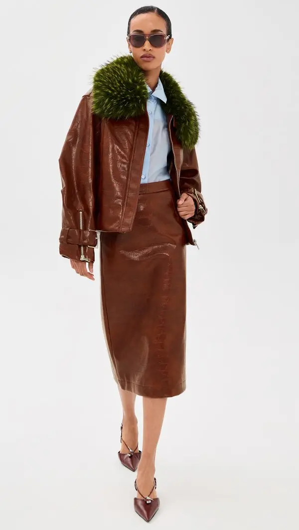 Essentiel Antwerp Kabuki Faux Leather Bomber Jacket