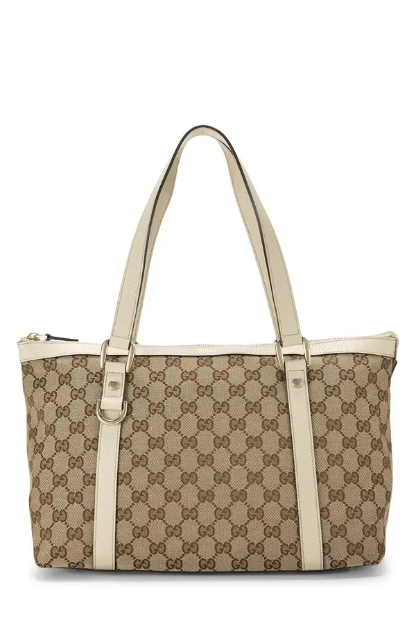 Gucci Cream Original Gg Canvas Abbey Zip Tote