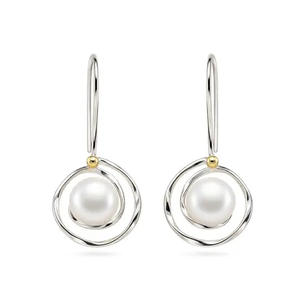 ISLA SILVER Organic Sterling Silver Freshwater Pearl Spiral Drop Earrings - White