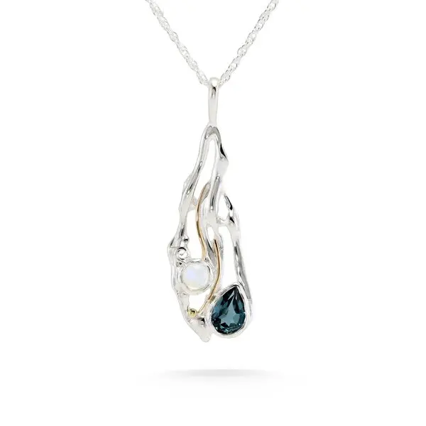 ISLA SILVER London Blue Topaz, Moonstone & Diamond Sterling Silver Pendant