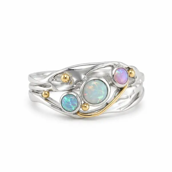 ISLA SILVER Three Fire Opal Sterling Silver Ring With Gold Accents - Silver/gold