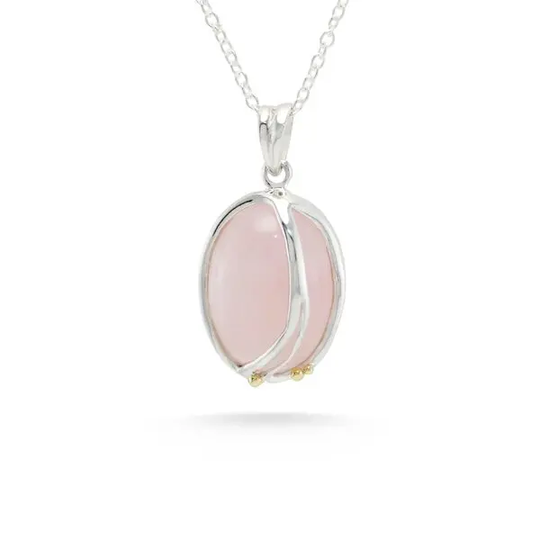 ISLA SILVER Oval Rose Quartz & Sterling Silver Pendant