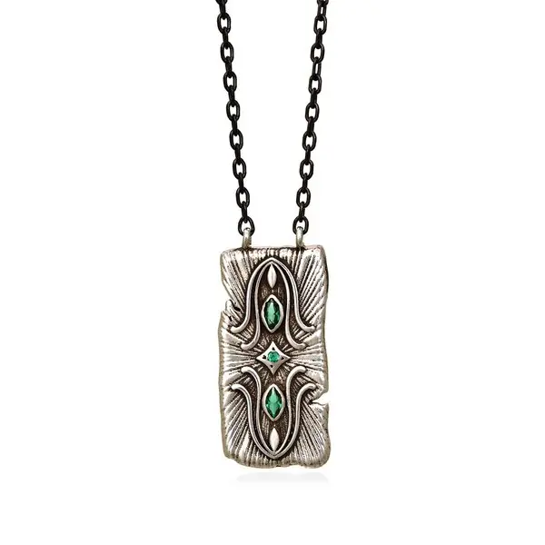 MYRTO KATRAMADOU JEWELLERY Infinity Necklace Black-plated Silver-three Stones- Emerald Green - Green/black/silver