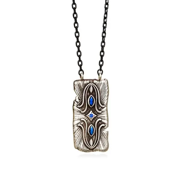MYRTO KATRAMADOU JEWELLERY Infinity Necklace Black-plated Silver-three Stones- Royal Blue - Blue/black/silver