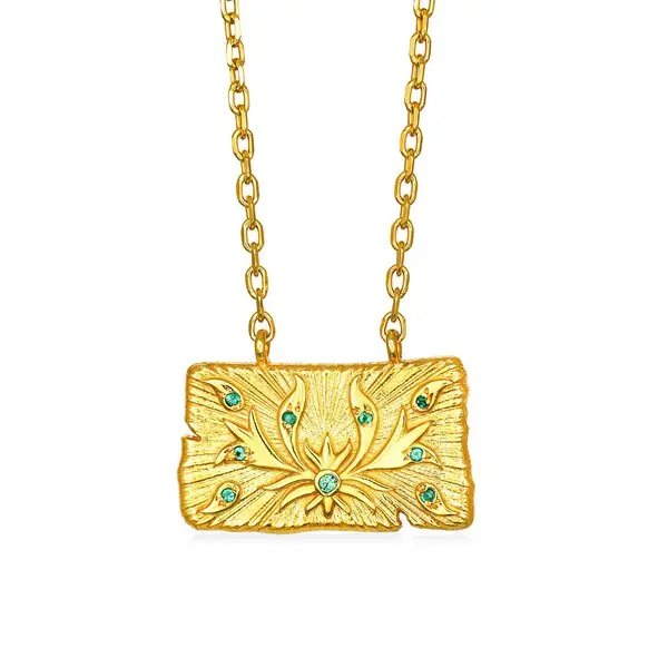 MYRTO KATRAMADOU JEWELLERY Lotus Necklace Gold Plated Silver -emerald Green - Green/gold