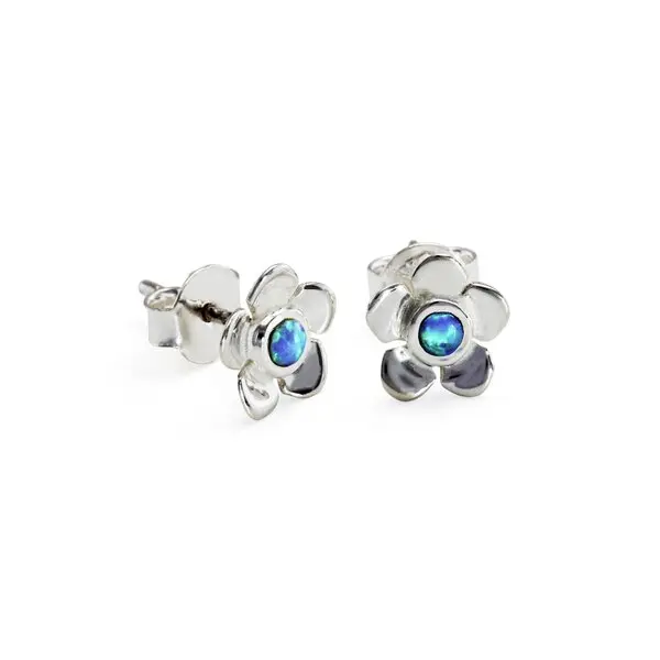 ISLA SILVER Opal Flower Stud Earrings - Blue