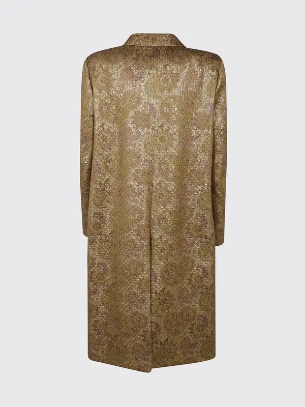 Dries Van Noten Single-breasted Lurex Jacquard Long Coat With Peak Lapels - Yellow