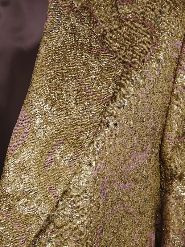 Dries Van Noten Single-breasted Lurex Jacquard Long Coat With Peak Lapels - Yellow