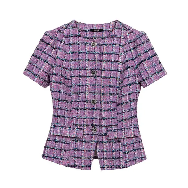 NOCTURNE Short Sleeve Tweed Peplum Jacket - Pink