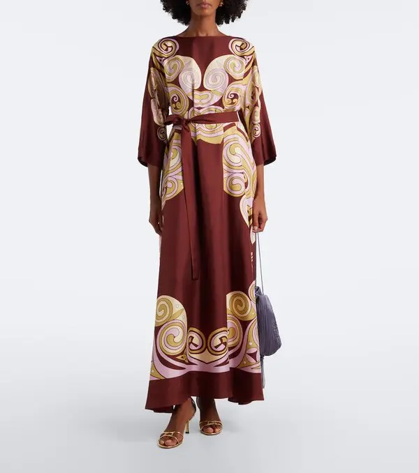 La DoubleJ Muumuu Belted Printed Silk Twill Kaftan