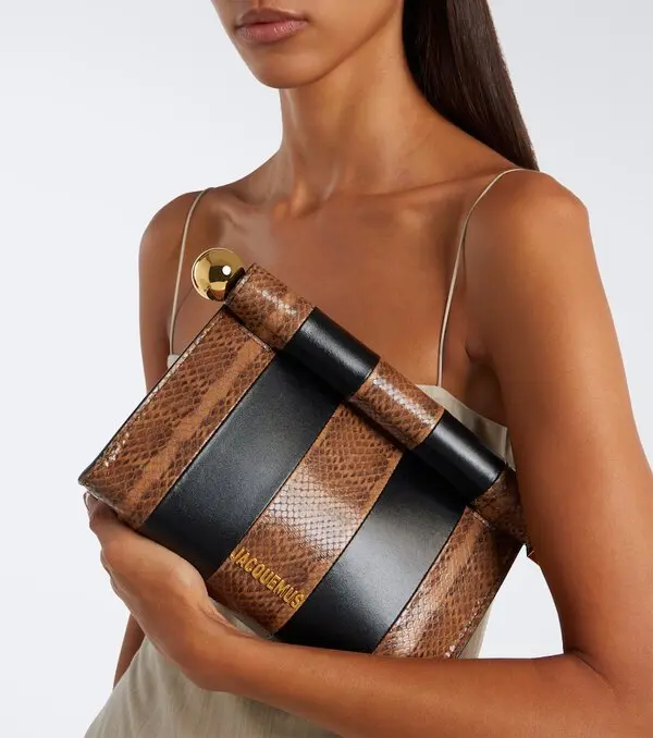 Jacquemus Rond Carré Snake-effect Leather Clutch