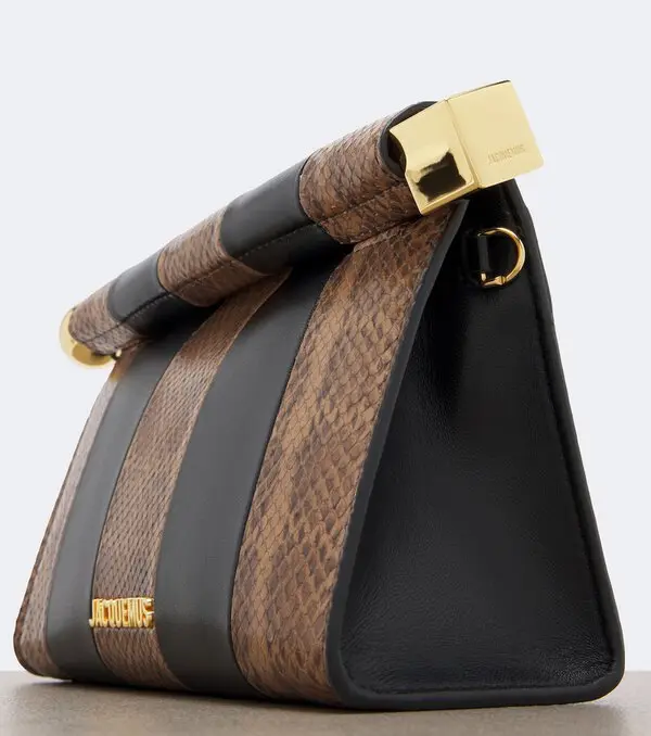Jacquemus Rond Carré Snake-effect Leather Clutch