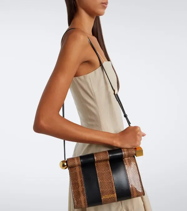 Jacquemus Rond Carré Snake-effect Leather Clutch