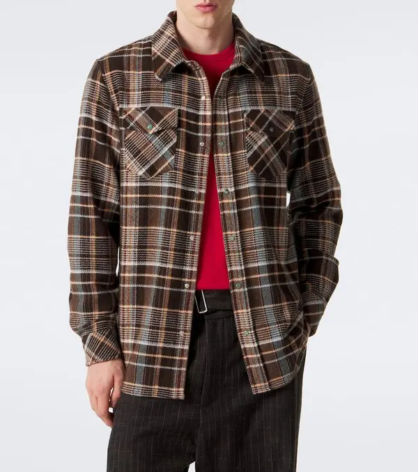 GOD'S TRUE CASHMERE Wilderness Plaid Cashmere Shirt With Emeralds